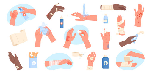 First aid for hand injury set injured human arms Vector Image