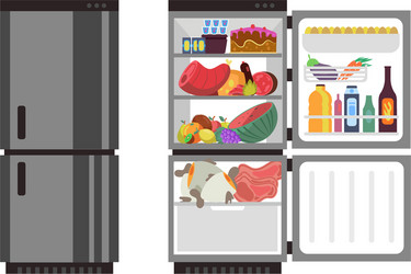 Open fridge with products isolated on white color Vector Image