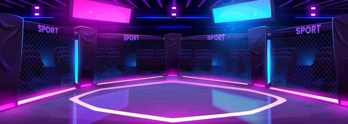 Cartoon boxing ring illuminated with neon lights Vector Image