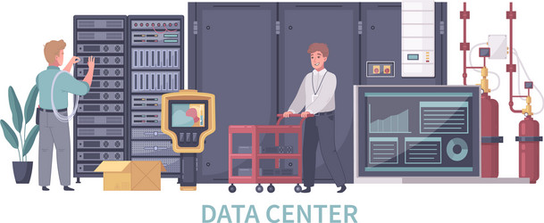 Poster of cartoon data center database Royalty Free Vector