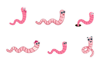 Pink worm flat style earthworm Royalty Free Vector Image