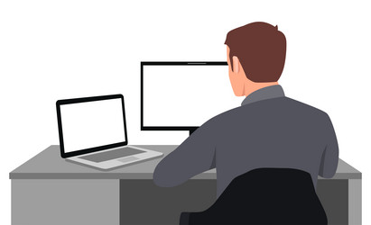 Young man working on a computer view from back Vector Image