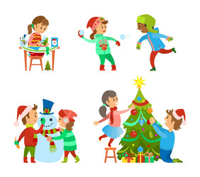 Kids wearing christmas costumes cartoon happy Vector Image