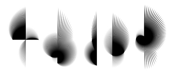 Abstract black curved spiky elements set radial Vector Image