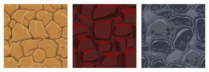 Cartoon game textures lava rocks and brick dirt Vector Image