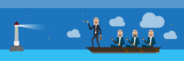 Successful business leader with flag sailing boat Vector Image