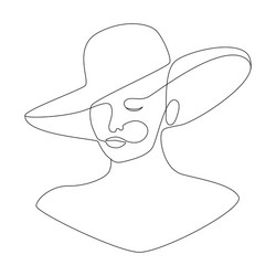 Line art woman face in a hat one Royalty Free Vector Image