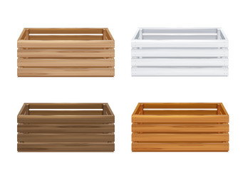 Cartoon box set crate wooden container Royalty Free Vector