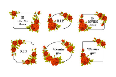 Funeral red rose frame with text quote Royalty Free Vector