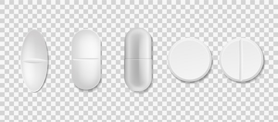 Realistic white pills 3d drugs capsules Royalty Free Vector