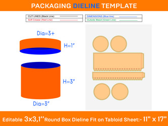 Cheap hat box round lid dieline template Vector Image