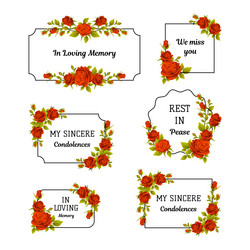 Funeral red rose frame with text quote Royalty Free Vector