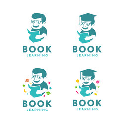 Simple education logo kid reading book icon Vector Image