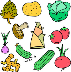 Doodle fresh vegetable set art Royalty Free Vector Image