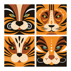 Set of tigers and tropical leaves trendy Vector Image