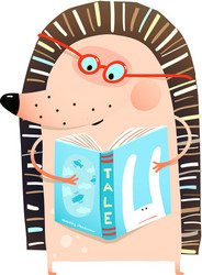Cute funny hedgehog reading book Royalty Free Vector Image