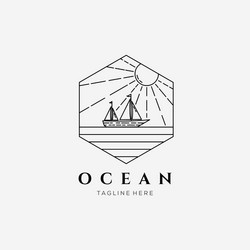 Sail boat ocean line art logo design Royalty Free Vector