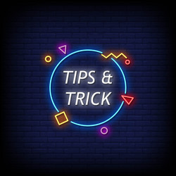 Neon sign helpful tips with brick wall background Vector Image