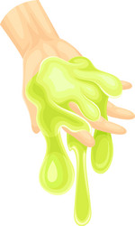 Human hand with green slime as viscous colorful Vector Image