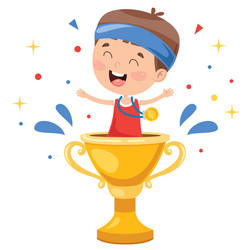 Kid celebrating championship win Royalty Free Vector Image