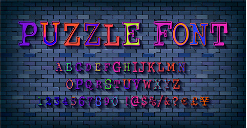 Puzzle Font Jigsaw Alphabet and Numbers Vector Images (68)