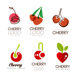 Cherry logo design with bright red berry Vector Image