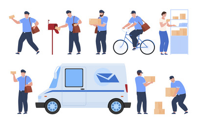 Collection delivery service workers van Royalty Free Vector