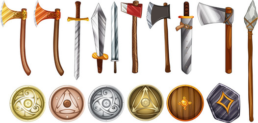 Viking weapons and ammunition collection colored Vector Image