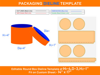 Cheap hat box round lid dieline template Vector Image