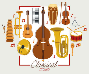 Classical music instruments poster flat style Vector Image
