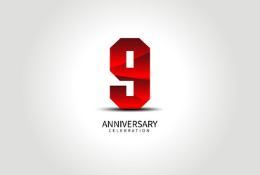 9 year anniversary celebration logo red polygon Vector Image