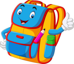 Cartoon purple school backpack holding pencil Vector Image