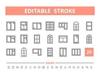 Window 20 line icons Royalty Free Vector Image