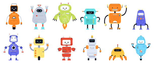 Cartoon robot futuristic droids and machine Vector Image