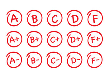 Grade results set hand drawn in red circle Vector Image