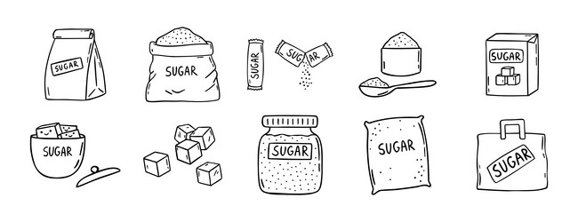 Sugar doodle hand drawn icon set outline drawing Vector Image