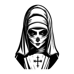 Halloween the nun scary sketch hand draw Vector Image