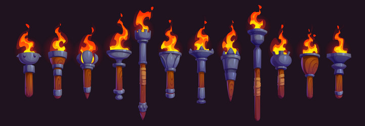 Medieval fire torch cartoon game asset gui icon Vector Image