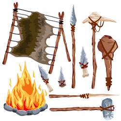 Prehistoric weapons set of caveman tools Vector Image