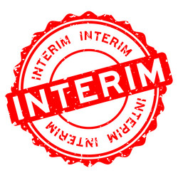 Grunge red interim word round rubber seal stamp Vector Image