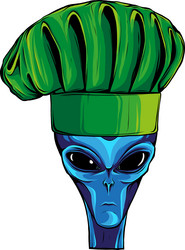 Monochromatic alien wearing chef hat art Vector Image