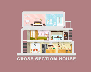 House inside cross section rooms with furniture Vector Image