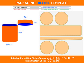 Cheap hat box round lid dieline template Vector Image