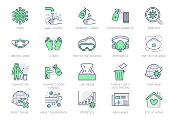 Coronavirus virus prevention line icons Royalty Free Vector