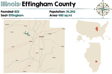 Map of effingham county in illinois Royalty Free Vector