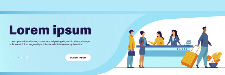 People queue at hotel reception with receptionist Vector Image