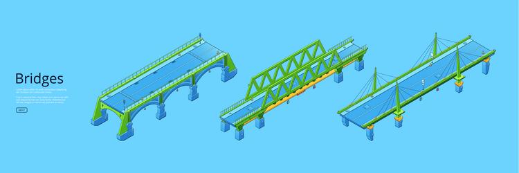 Banner with isometric bridges car road Royalty Free Vector