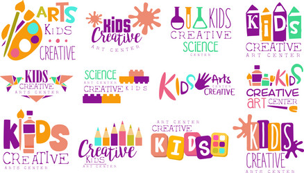 Creative kids logo set arts centre colorful Vector Image