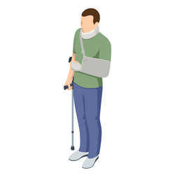Isometric woman with arm injury in a cast and neck