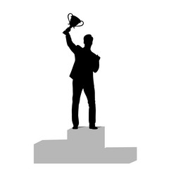 Business man holding a winning trophy happy Vector Image
